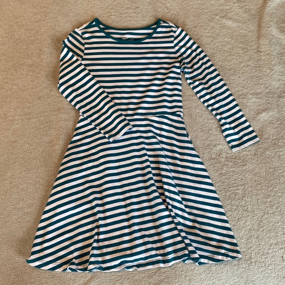 Primary | Dresses | Primary White And Teal Striped Fit And Flare Casual ...